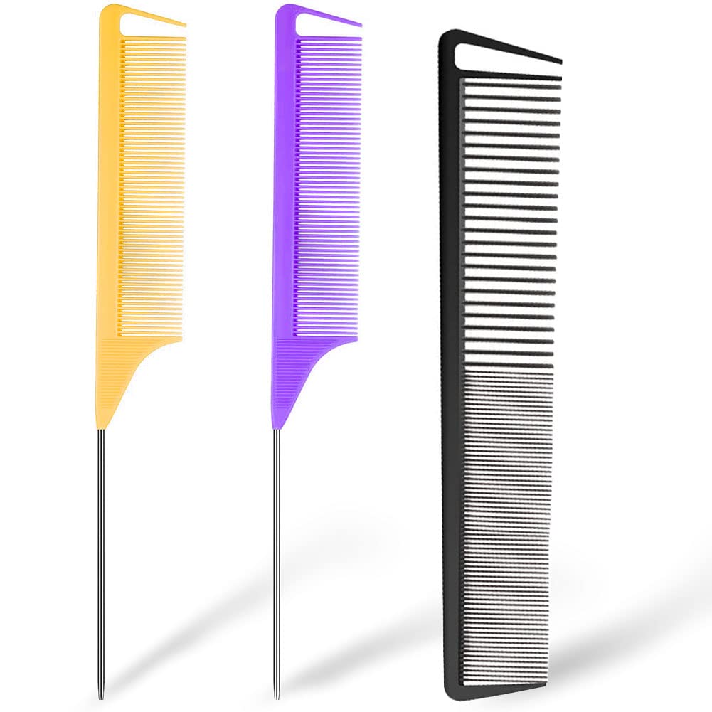 3 Pcs Rat Tail Comb Parting Comb for Braids Barber Styling Combs Carbon ...