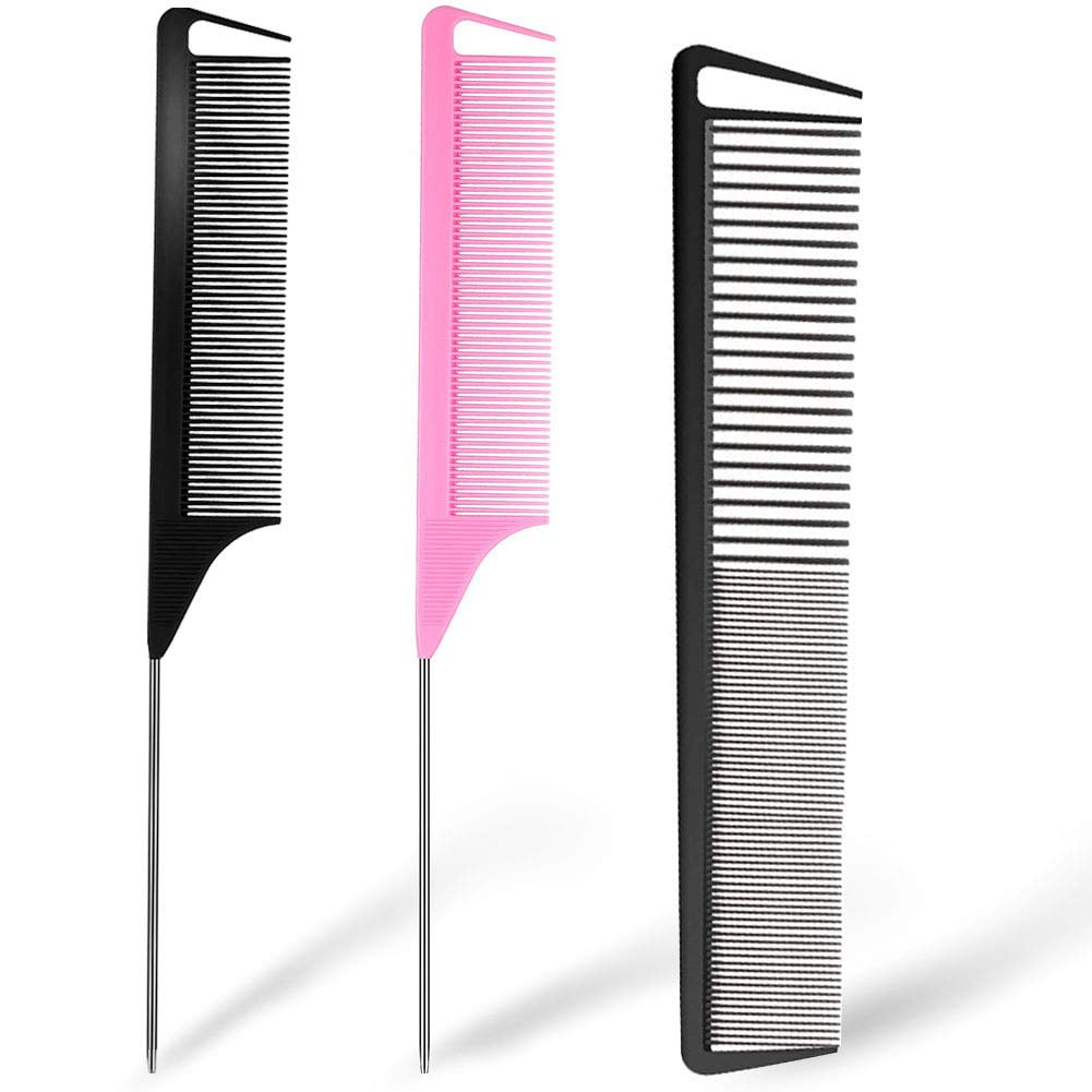 3 Pcs Rat Tail Comb Set - Carbon Fiber Teasing & Parting Comb with ...