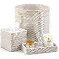 3 Pcs Rattan Bathroom Accessories Set Wicker Trash Can Vanity Tray ...