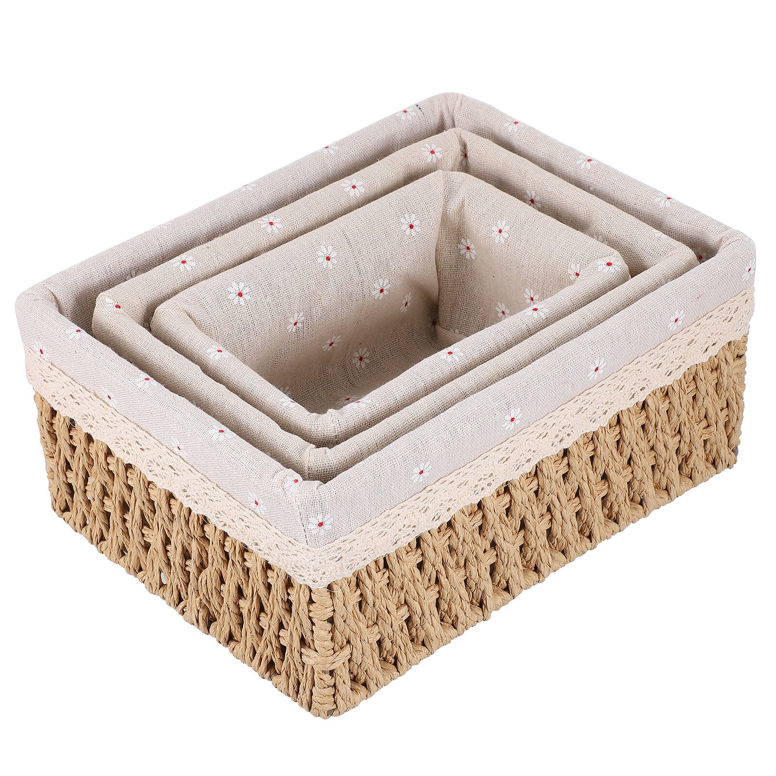 Basket Rattan Storage with Liner Rectangular Nesting Wicker Bins ...