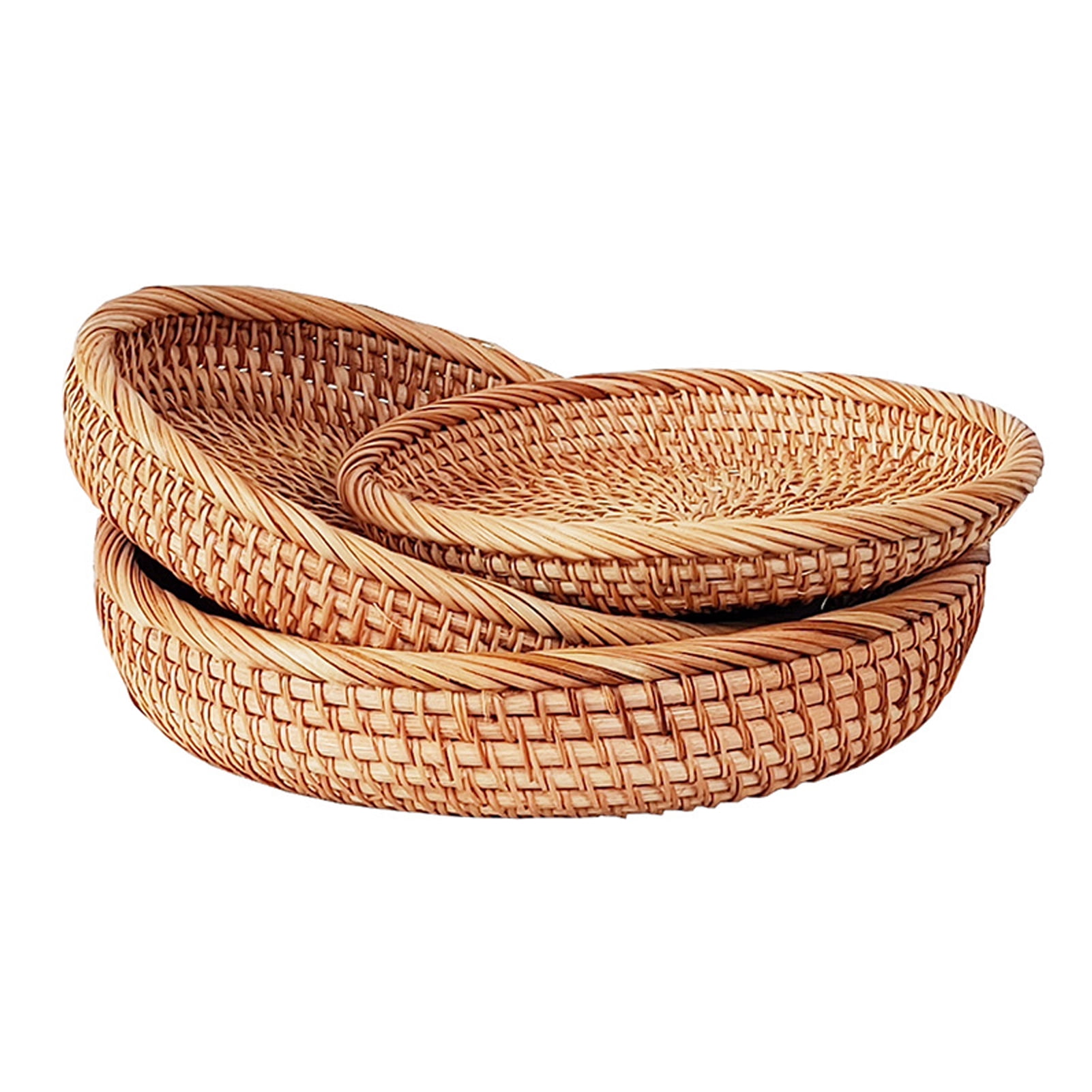 3 Pcs Rattan Woven Circular Fruit Tray Set Home Sugar Fruit Basket ...