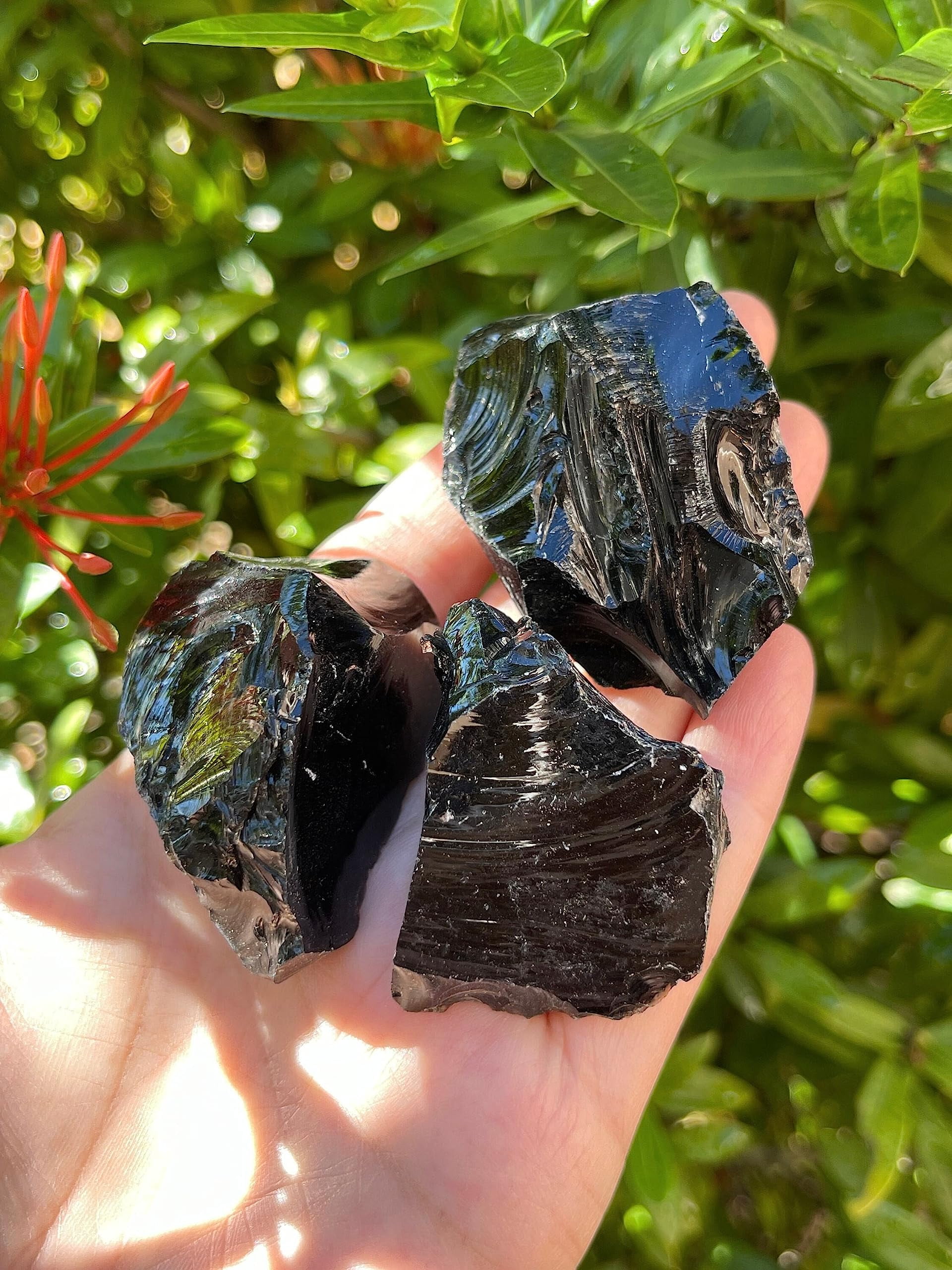 3 Pcs Raw Black Obsidian Crystals, Natural Black Obsidian Stone ...