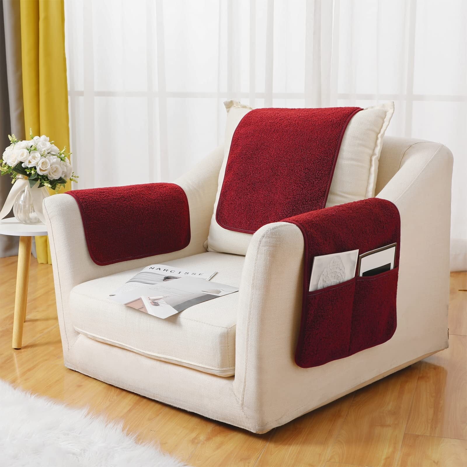 3 Pcs Recliner Covers Sherpa Arm Covers for Recliner Chair with Storage ...