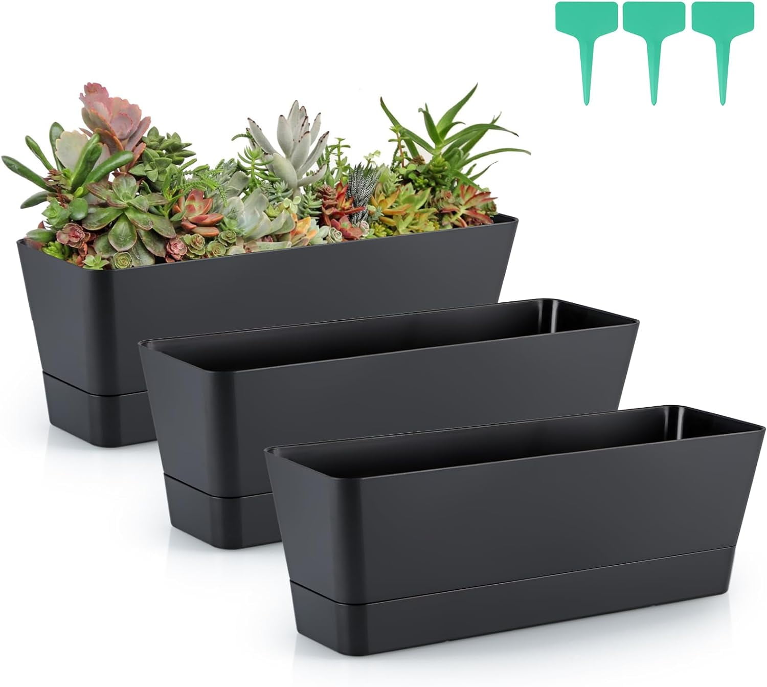 3 Pcs Rectangular Plant Pot, 12" Flower Planter Box, Windowsill ...