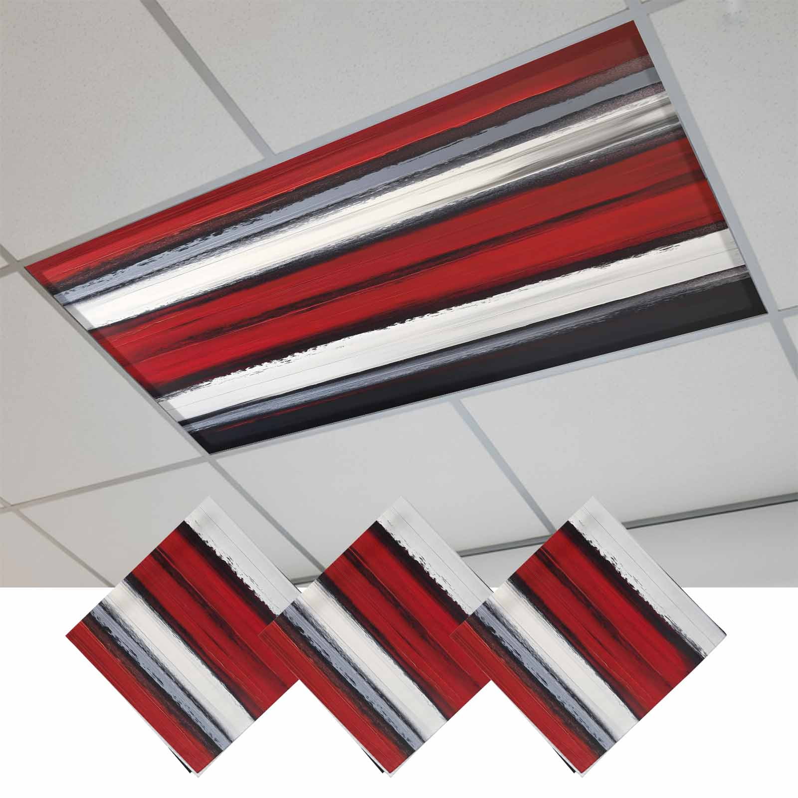 3 Pcs Red And Black Strip Fluorescent Light Covers Classic Modern Art ...