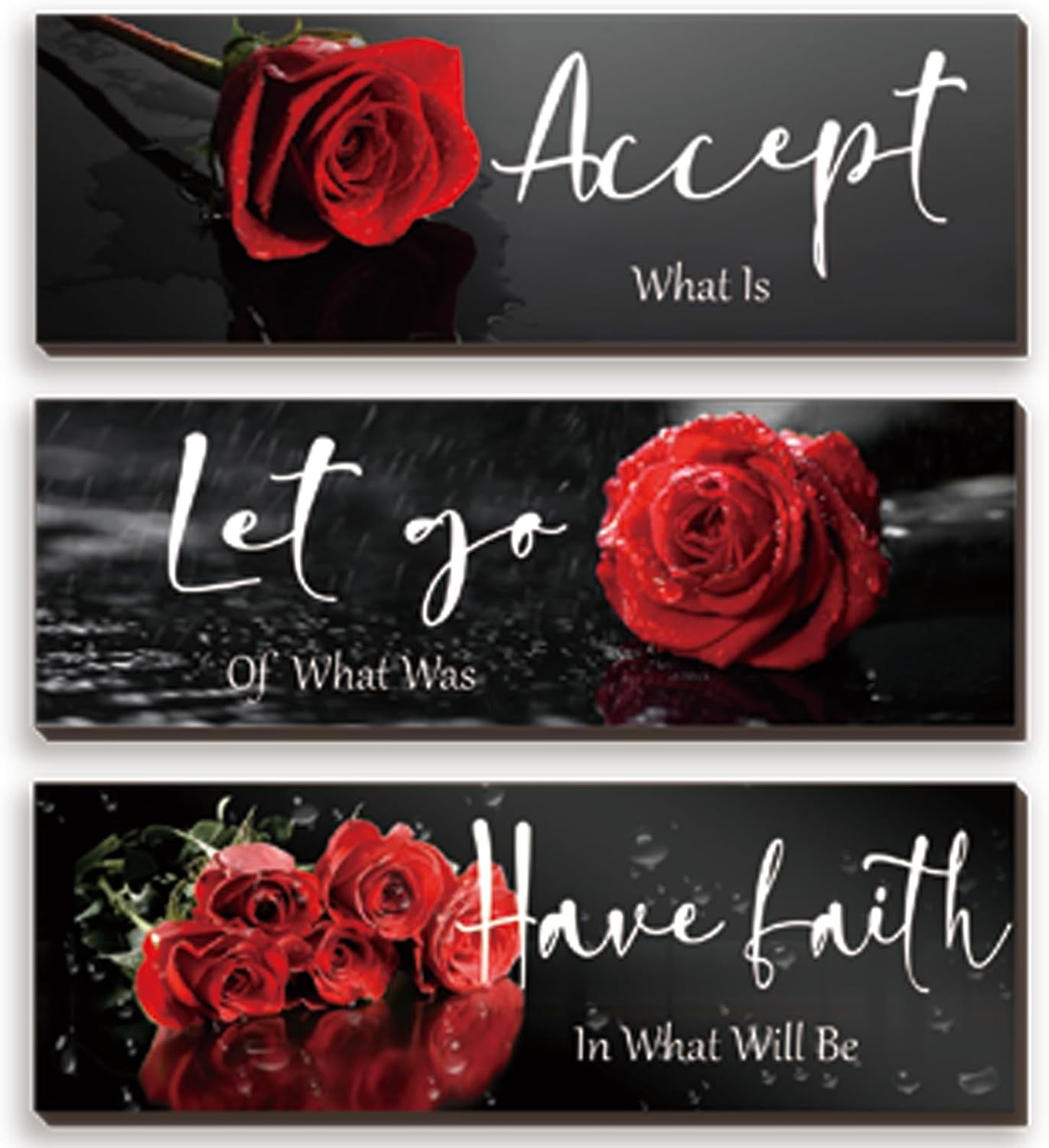 3 Pcs Red Decor Flower Inspirational Wooden Wall Art Red Roses Office ...