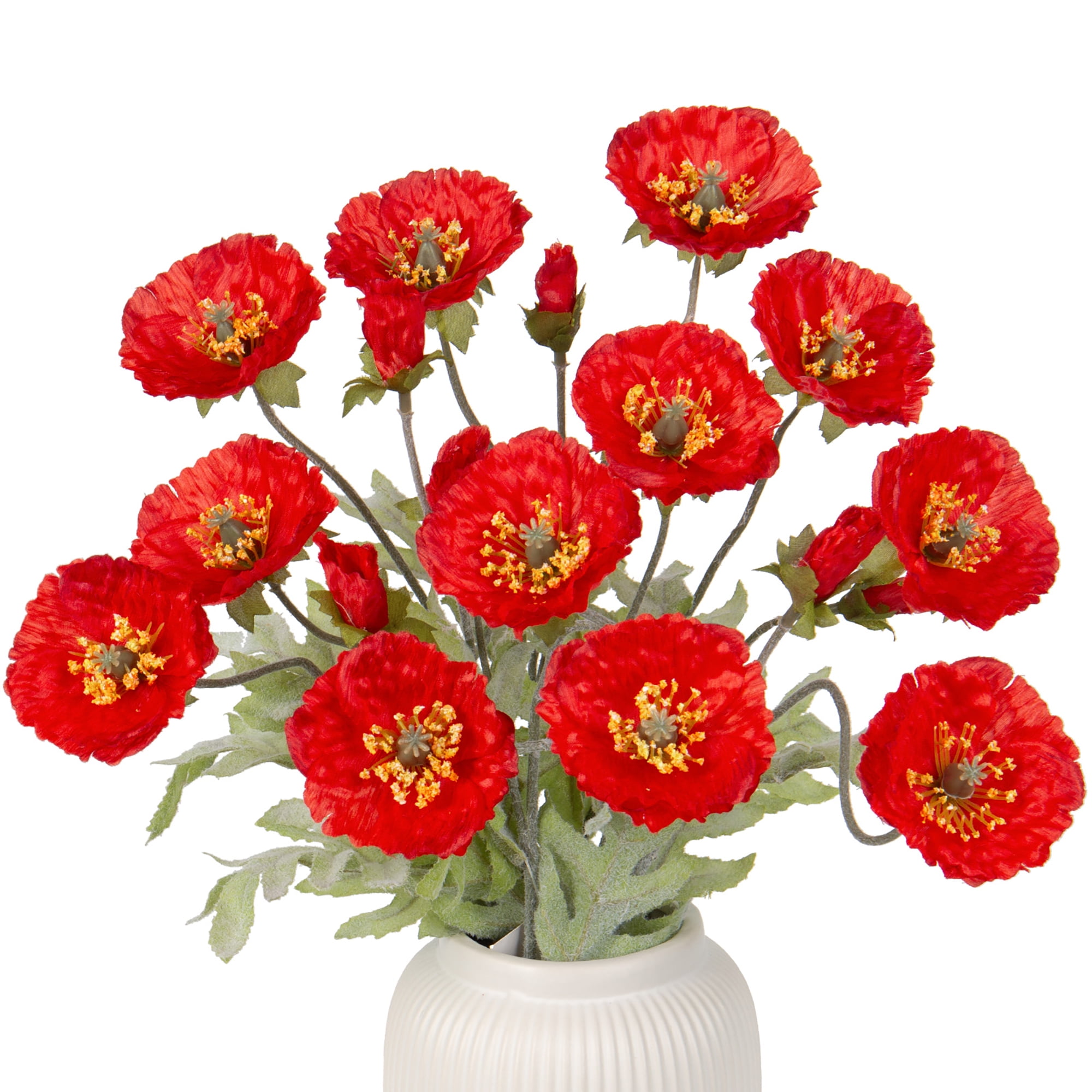 3 Pcs Red Poppy Artificial Flowers 27.5" Silk Fake Flowers Long Stem ...