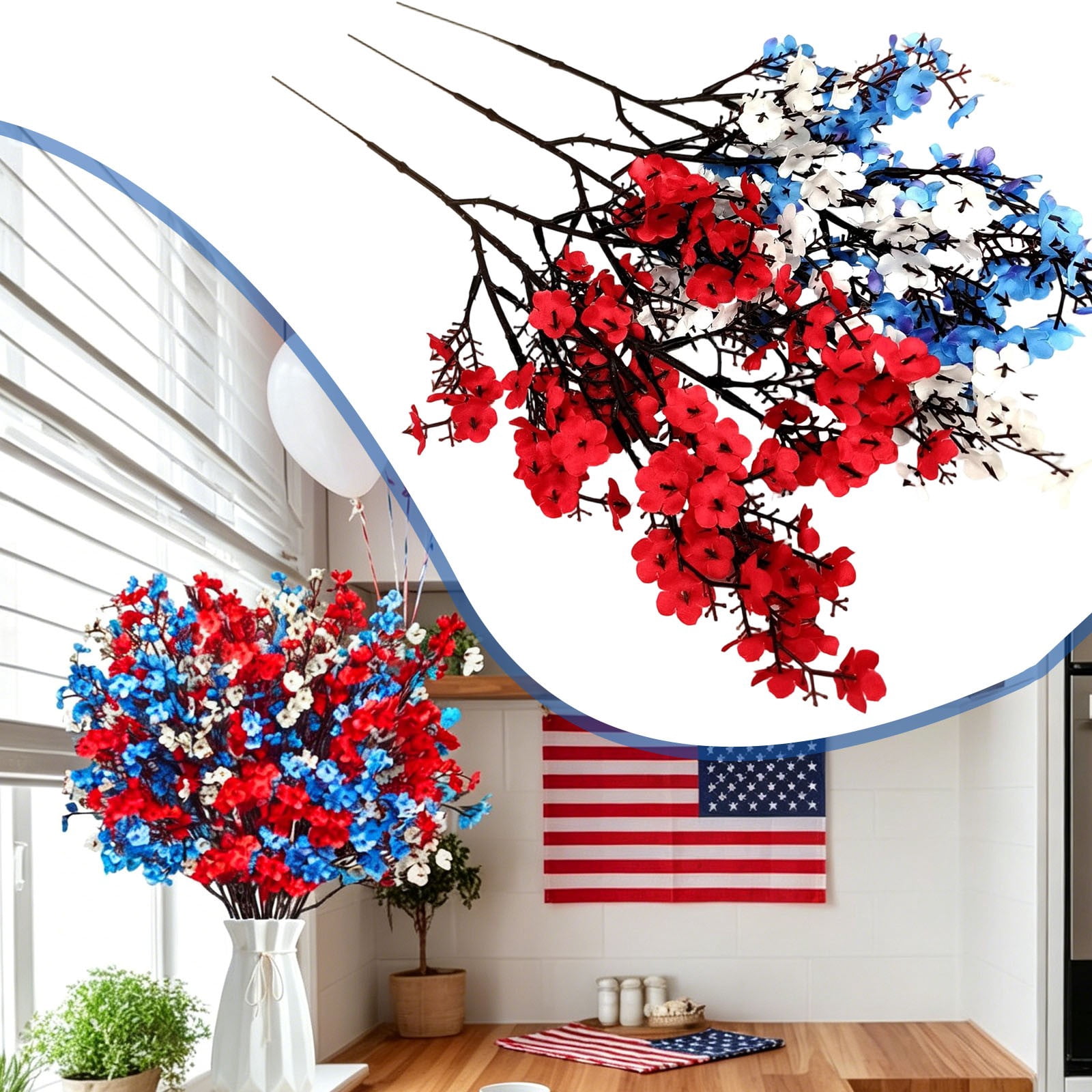 3 Pcs Red White and Blue Baby's Breath Flowers, 4th of July Decor ...