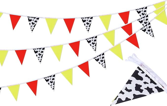 3 Pcs Red Yellow Triangle Bunting Banners, 48 Ft Cow Print Pennant ...