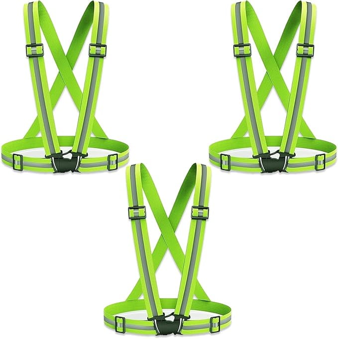 3 Pcs Reflective Vest, Green Safety Running Vest, Adjustable High ...