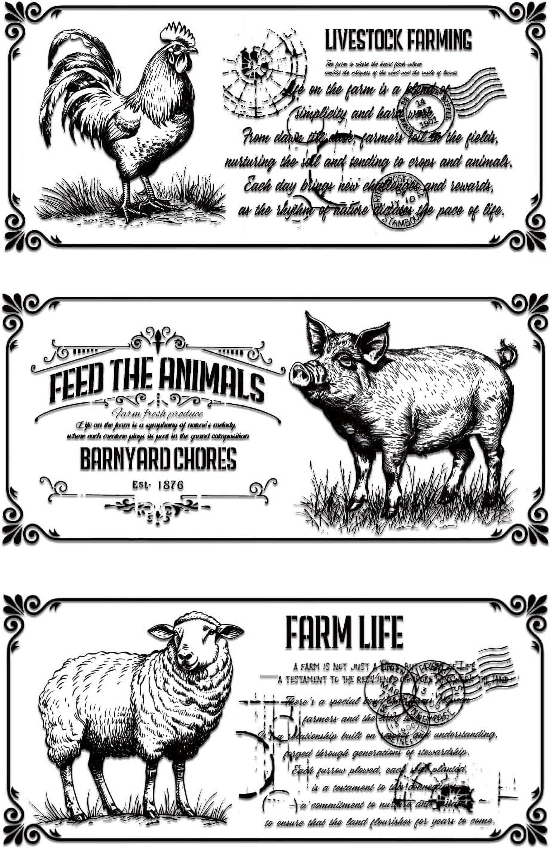 3 Pcs Retro Farm Animals Rub on Transfers for Furniture and Crafts ...