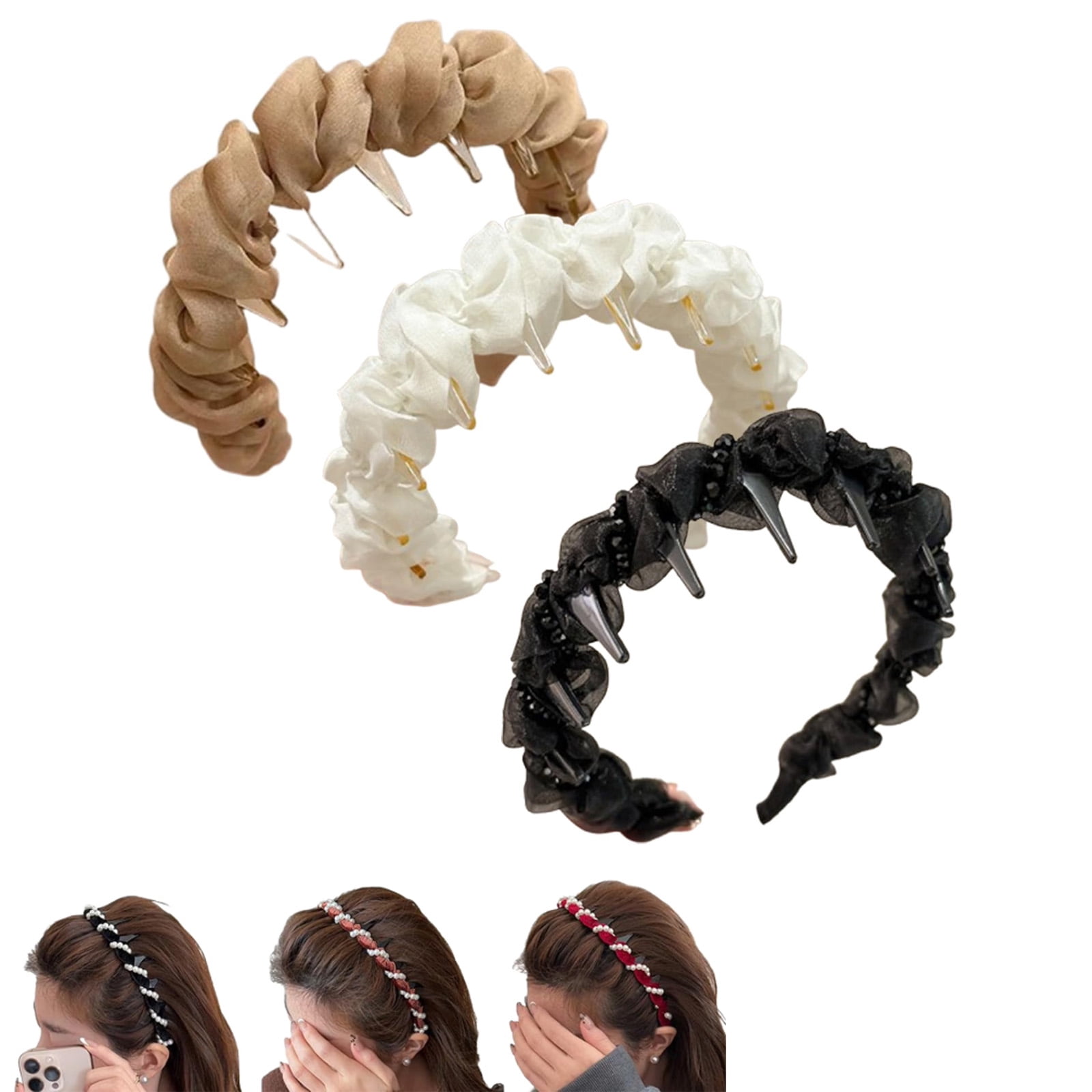 3 Pcs Retro High Skull Pearl Headband, Vintage High Cranium Artificial ...