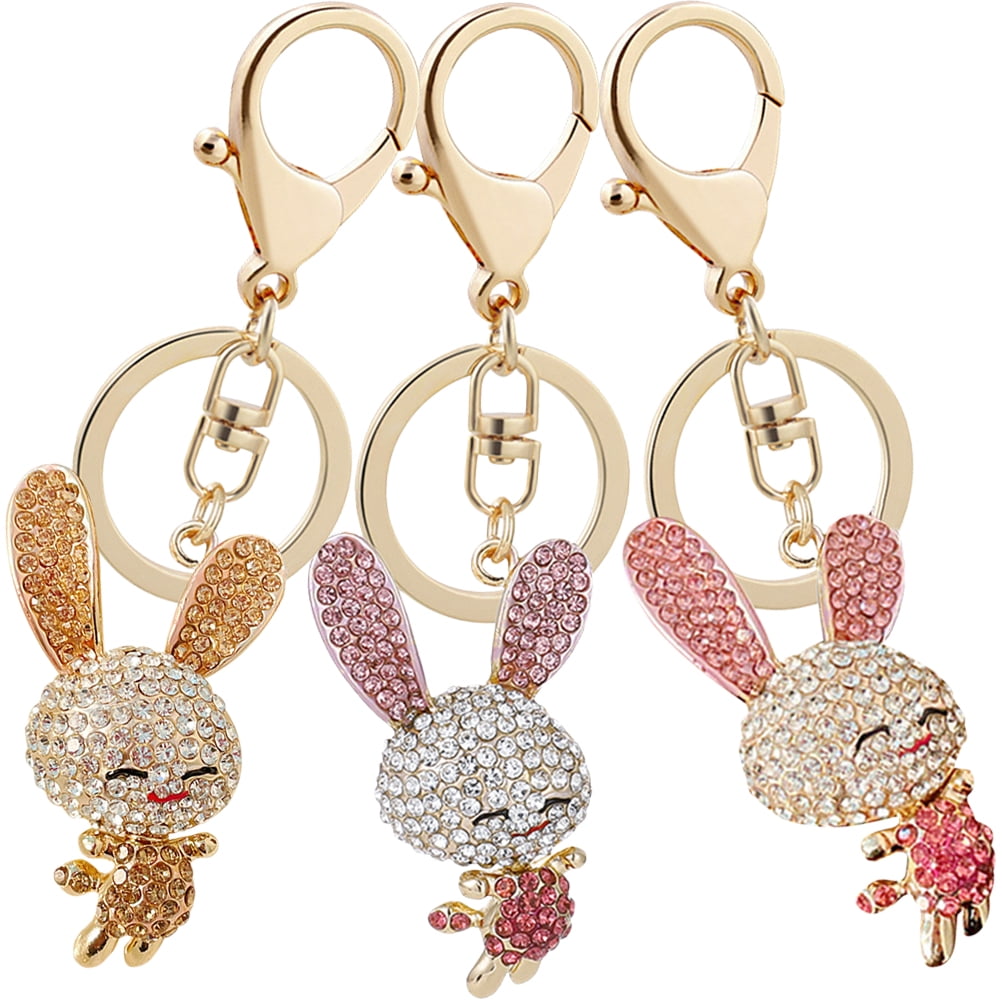 3 Pcs Rhinestone Brooch Pin Pendant Rabbit Keychain Eye-catching ...