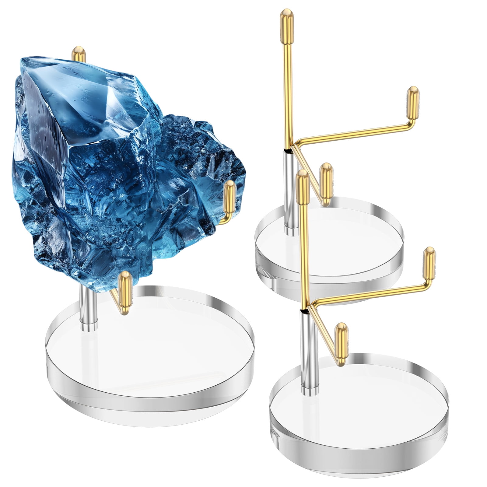 3 Pcs Rock Display Stand Compact Crystal Holder with Metal Arm and ...