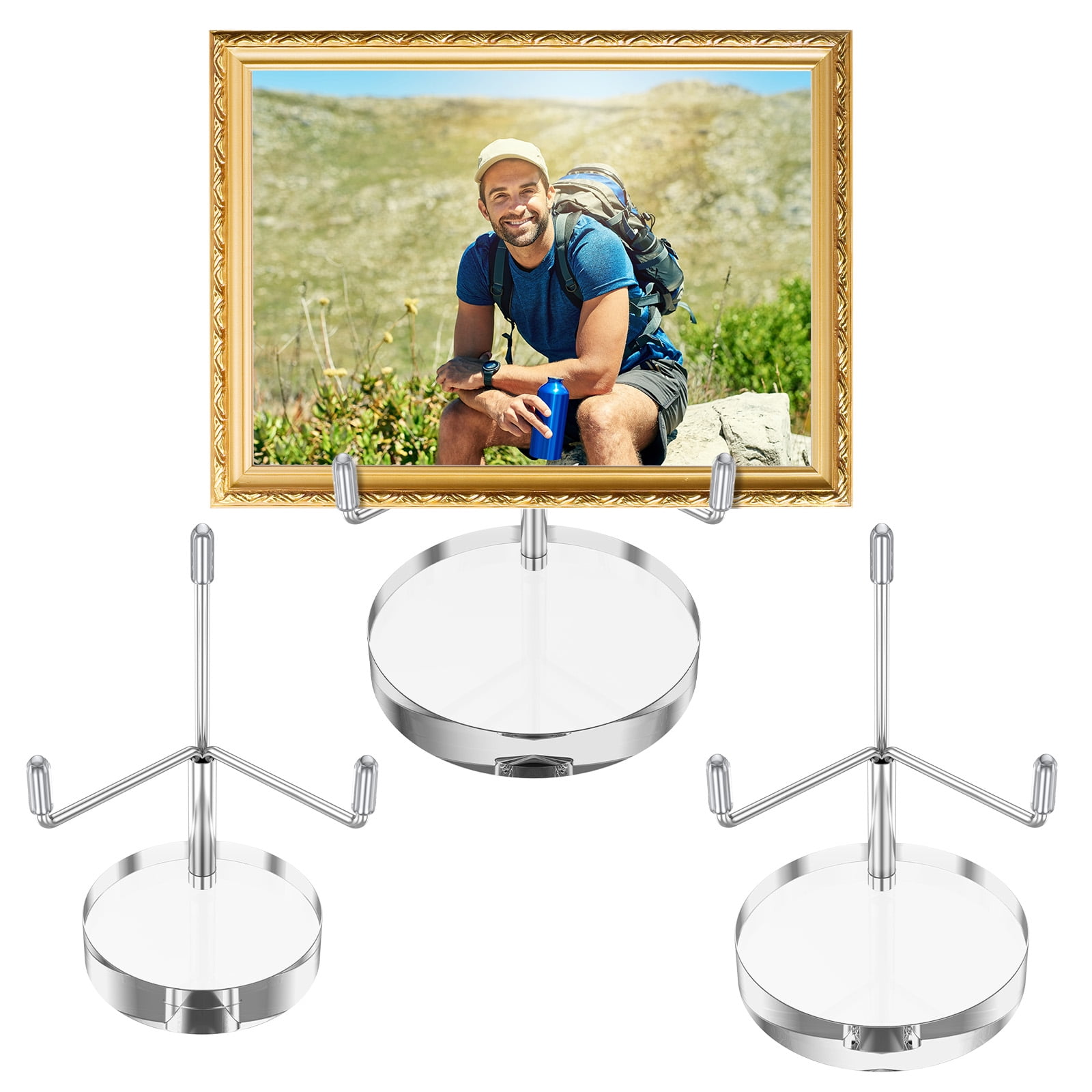 3 Pcs Rock Display Stand Compact Crystal Holder with Metal Arm and ...