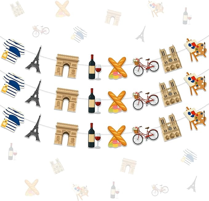 3 Pcs Romantic France Themed Banner, Paris Garland Decor for Him and ...