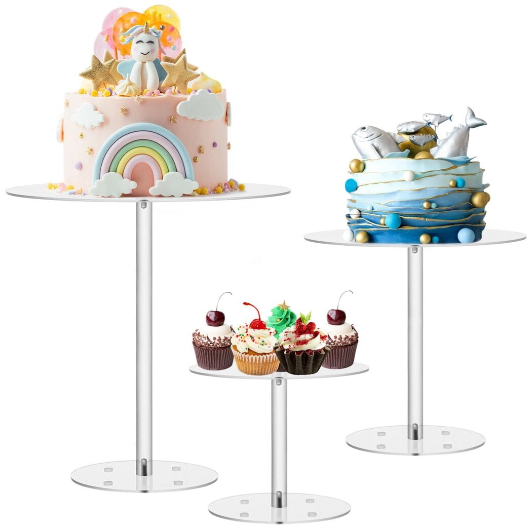 3 Pcs Round Acrylic Cake Stand, Clear Cupcake Pastry Candy Display ...