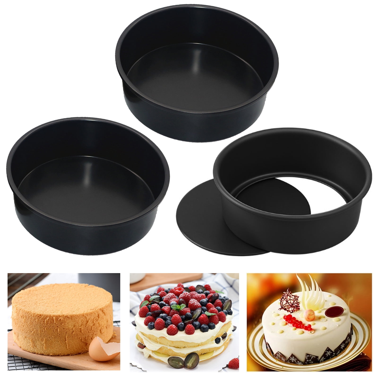 3 Pcs Round Cake Pan Carbon Steel Removable Bottom Cheesecake Pans(6 ...