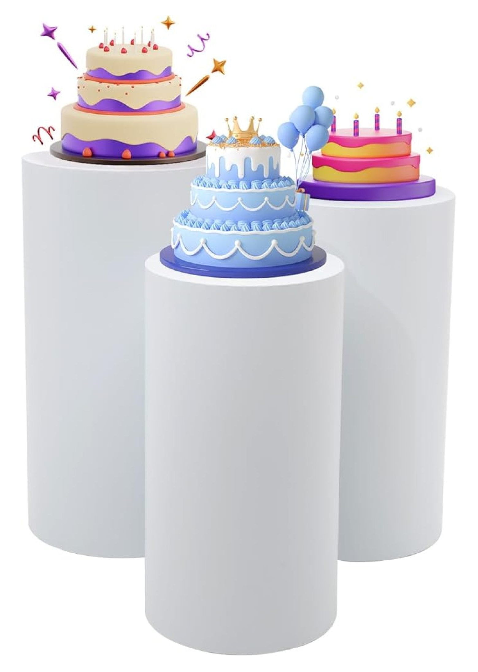 3 Pcs Round Cylinder Pedestal Stand,White Round Cylinder Pedestal ...