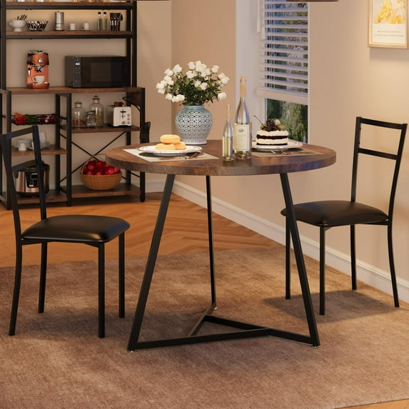 3 Pcs Round Dining Table Set for 2 Rustic Gray Kitchen Table with 2 ...