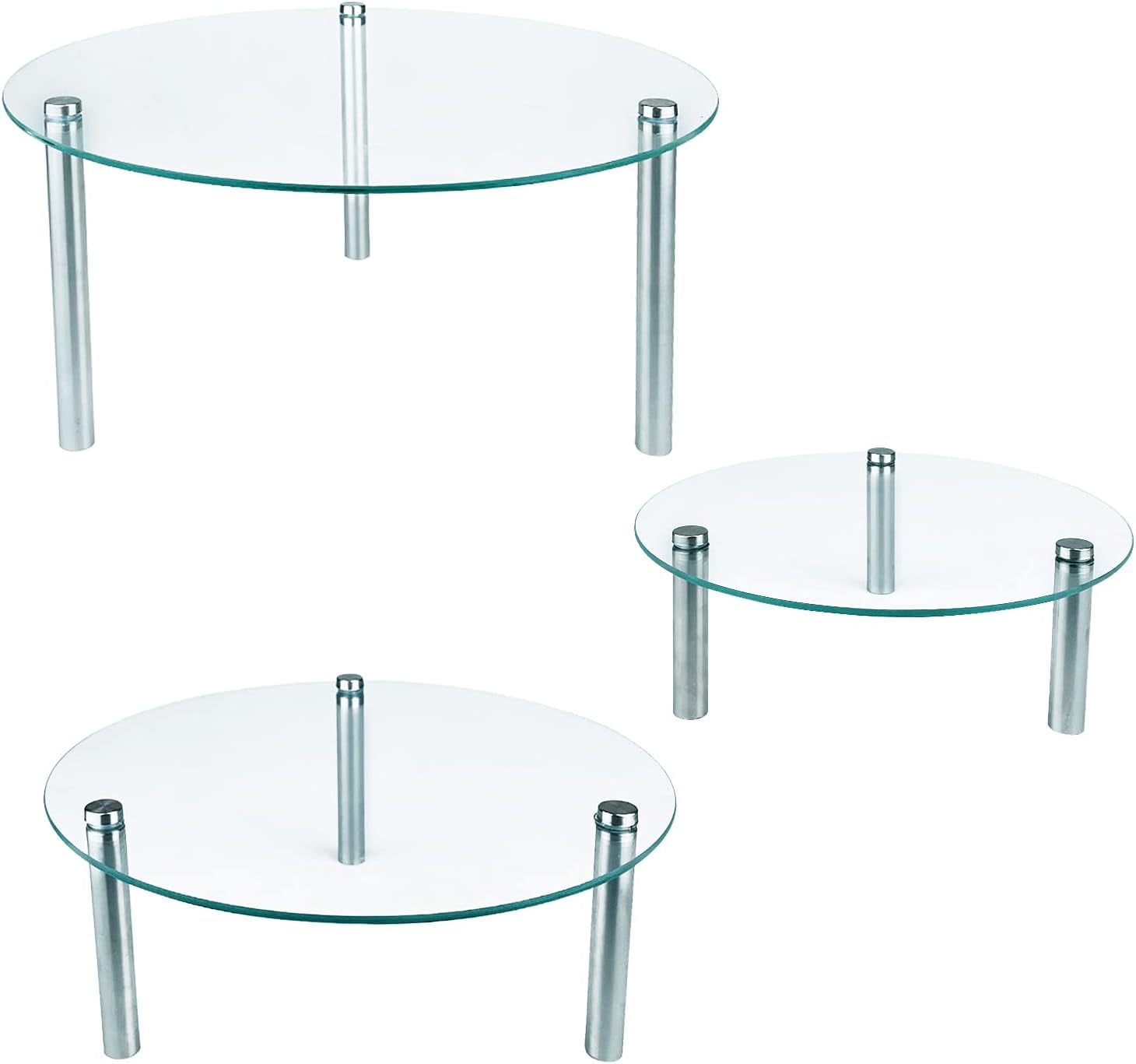 3 Pcs Round Tempered Glass Cake Stands Set 8 10 13 Inch Cupcake Display ...