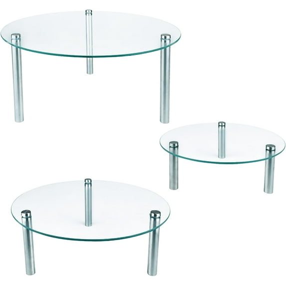3 Pcs Round Tempered Glass Cake Stands Set 8 10 13 Inch Cupcake Display ...