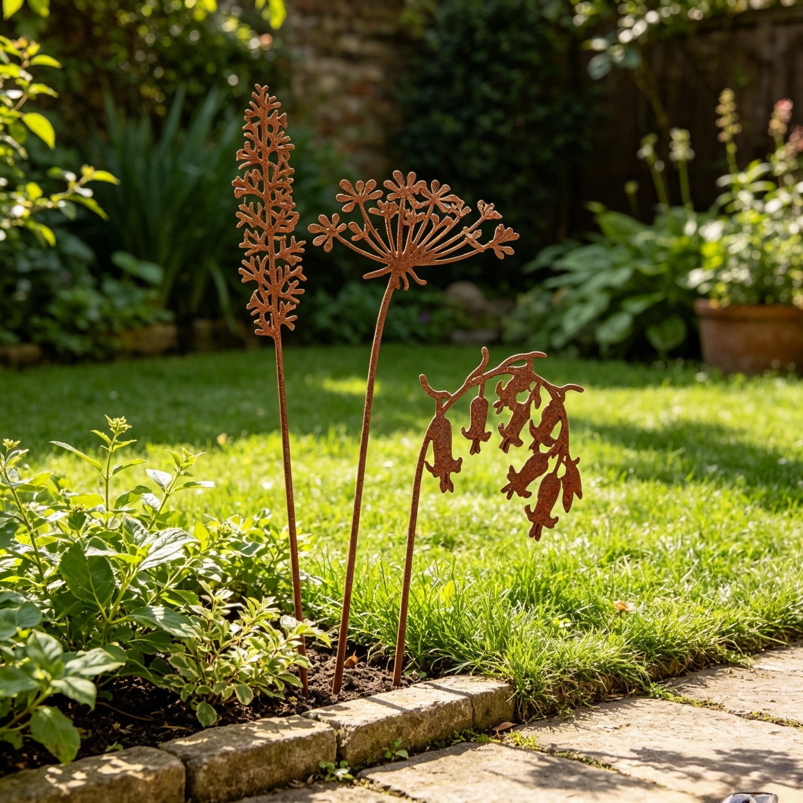 3 Pcs Rustic Metal Flower Garden Stake,Weathered Floral Pick Ornament ...