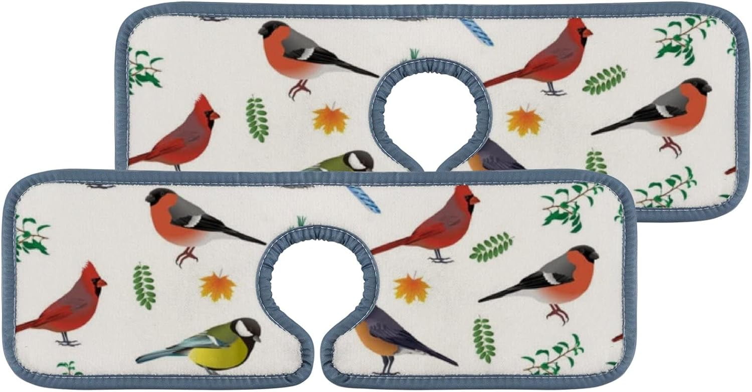 3 Pcs SKYSONIC Faucet Absorbent Mat Cardinal Birds and Leaves Washable ...