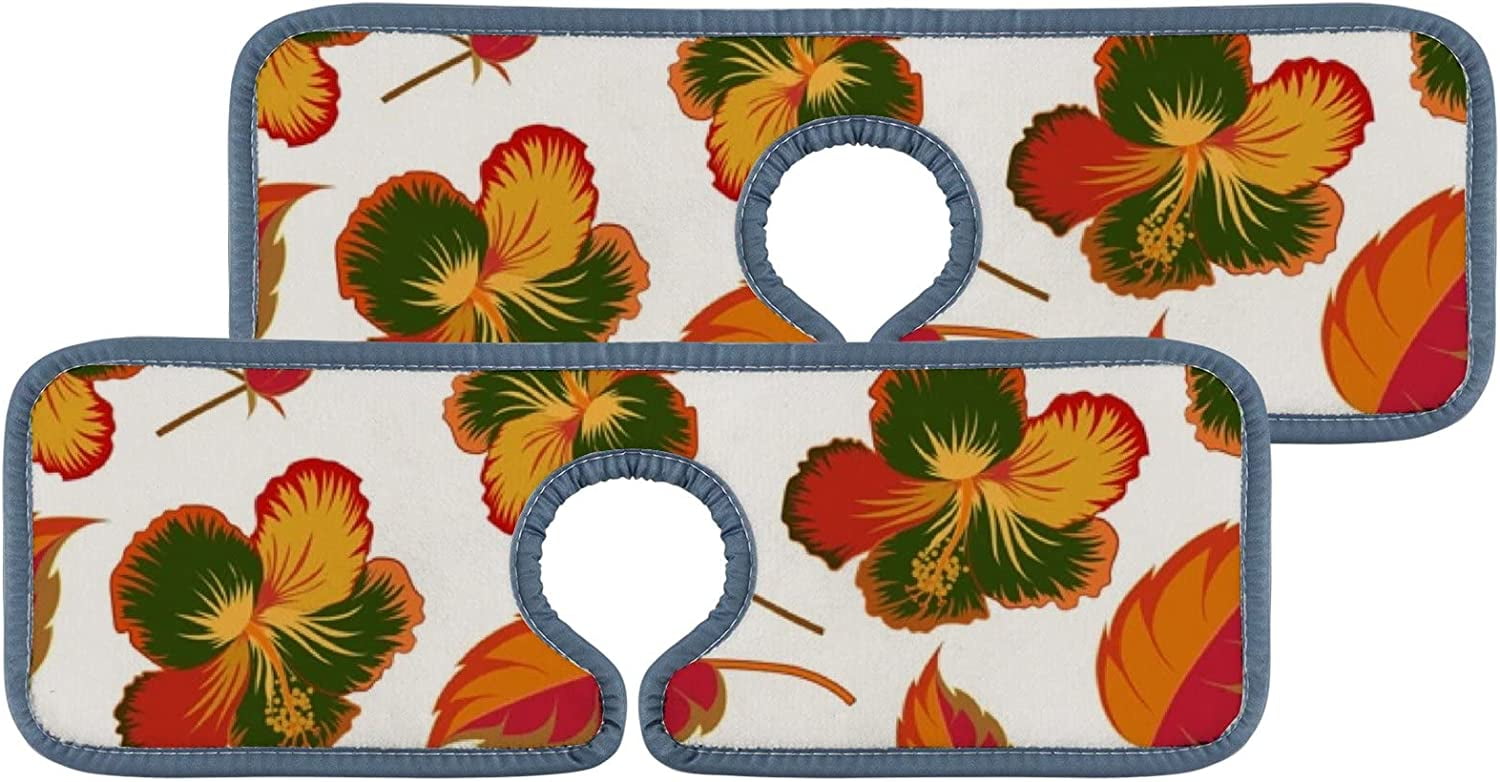 3 Pcs SKYSONIC Faucet Absorbent Mat Elegant Hibiscus Flower Washable ...