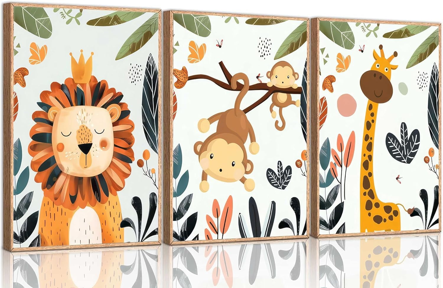 3 Pcs Safari Nursery Canvas Wall Art Tropical Jungle Animals Lion ...