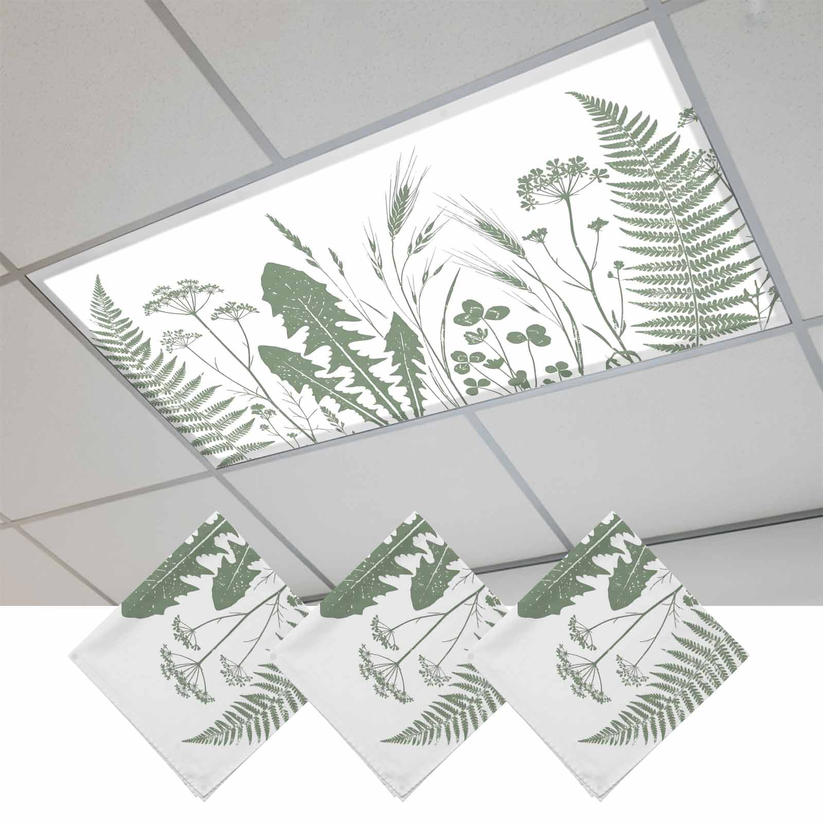 3 Pcs Sage Green Leaf Fluorescent Light Covers Country Green Ferns ...