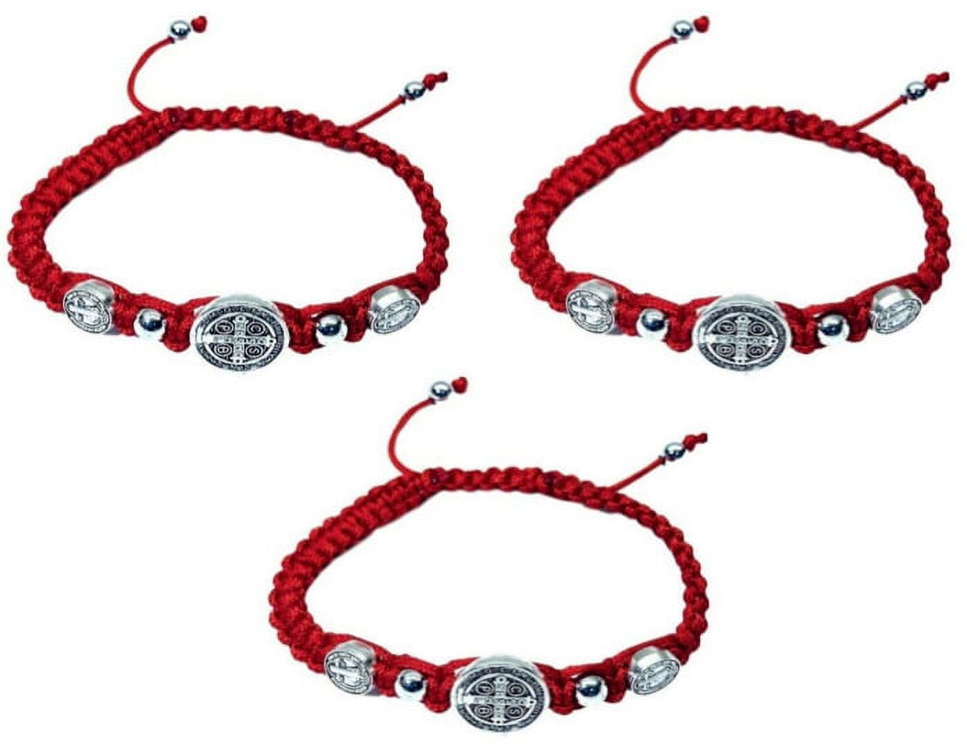 3 Pcs Saint Benedict Red Trinity Medal Adjustable Cord Bracelet Pulsera ...