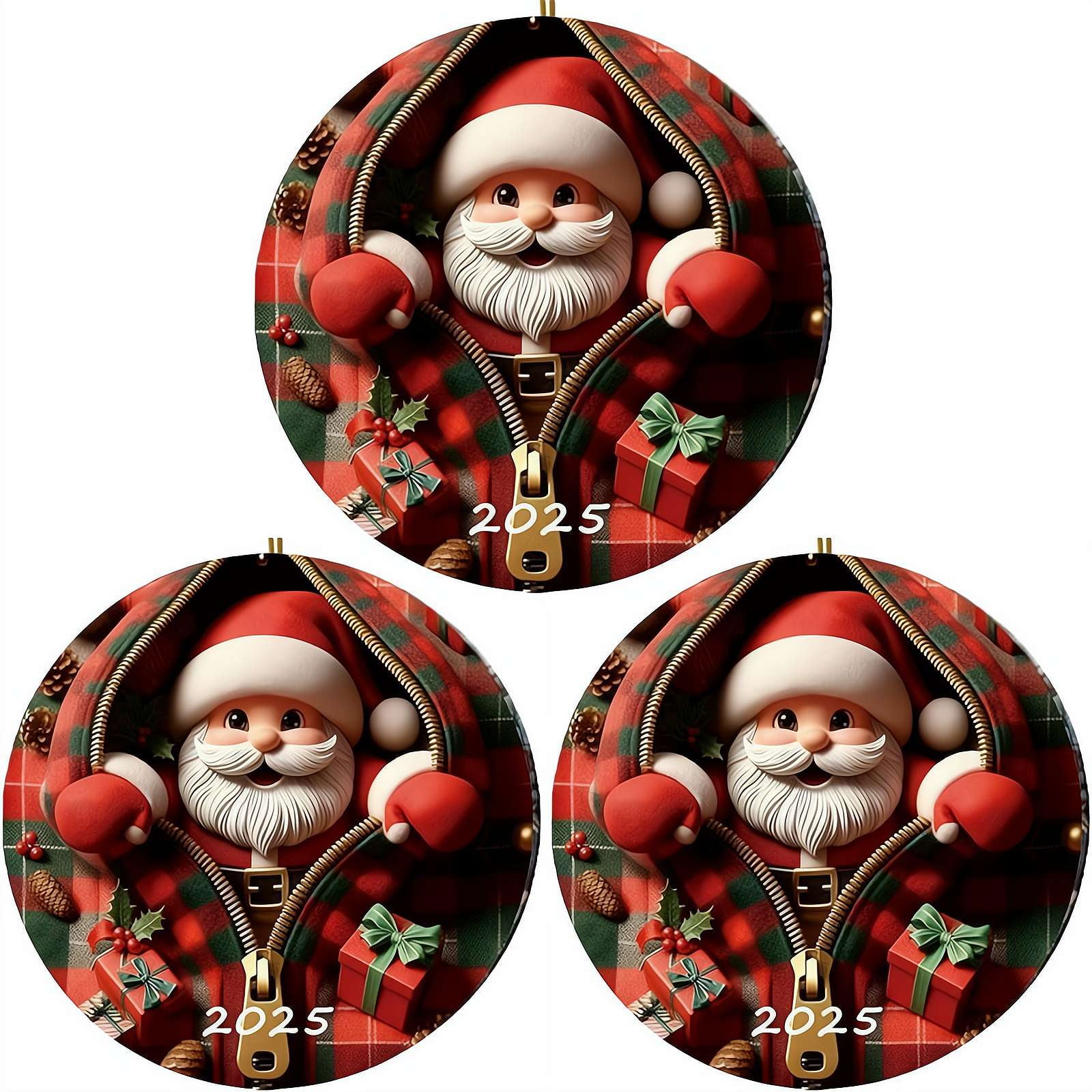 3 Pcs Santa Claus 2D Acrylic Ornament, Winter Themed Hanging Keepsake ...