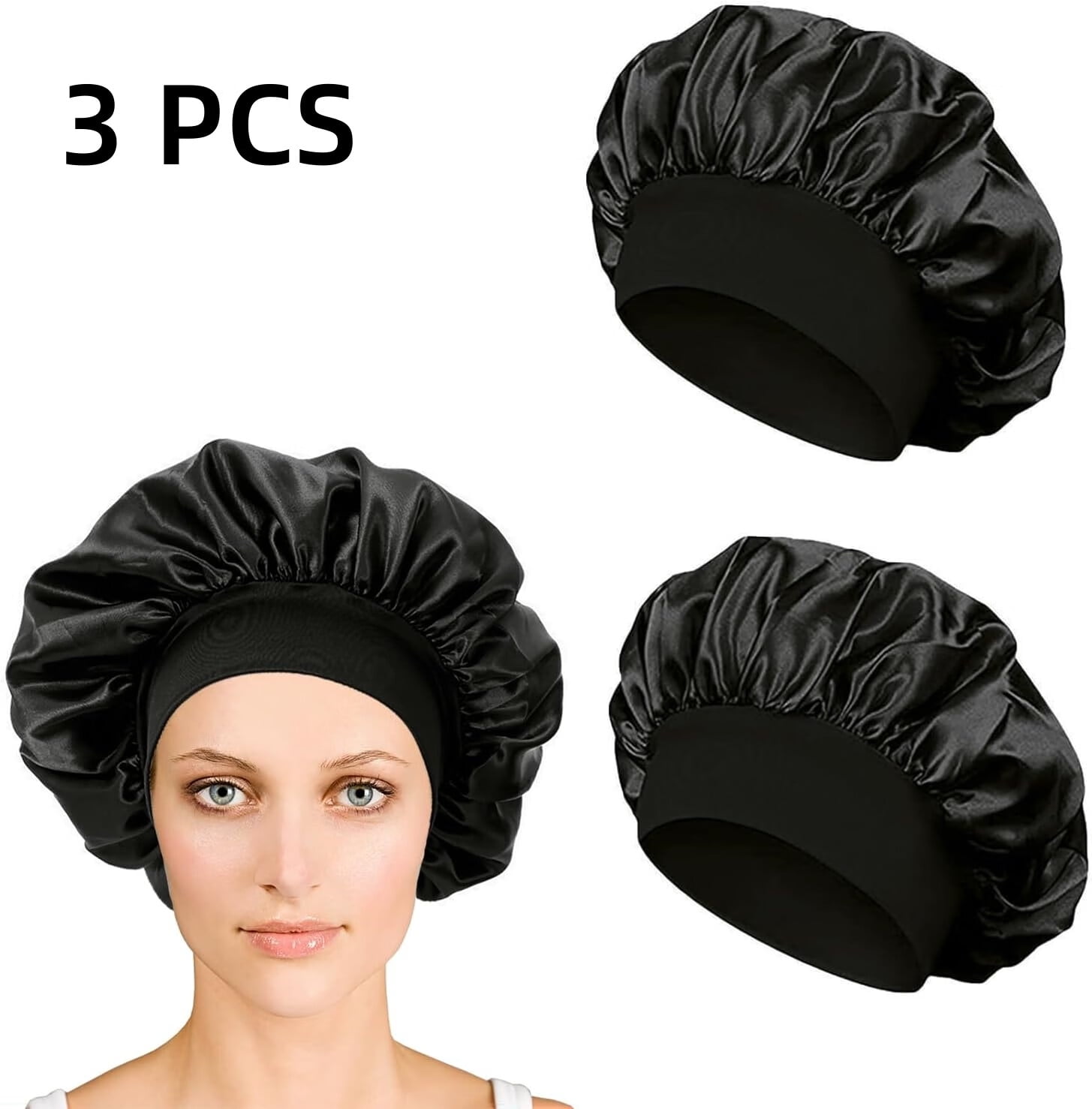 3 Pcs Satin Bonnet Hair Cap,Women Bonnets Adjustable Night Cap ...