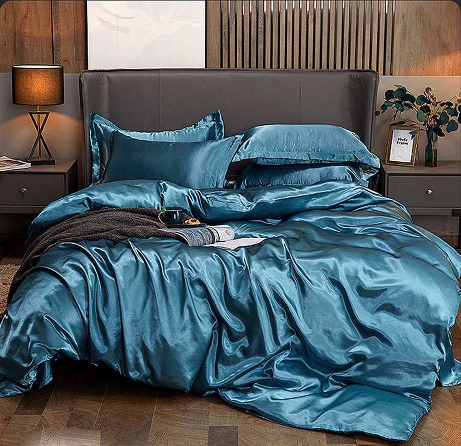 3 Pcs Satin Duvet Cover Set, 1 Duvet Cover + 2 Pillowcases For Hair And ...