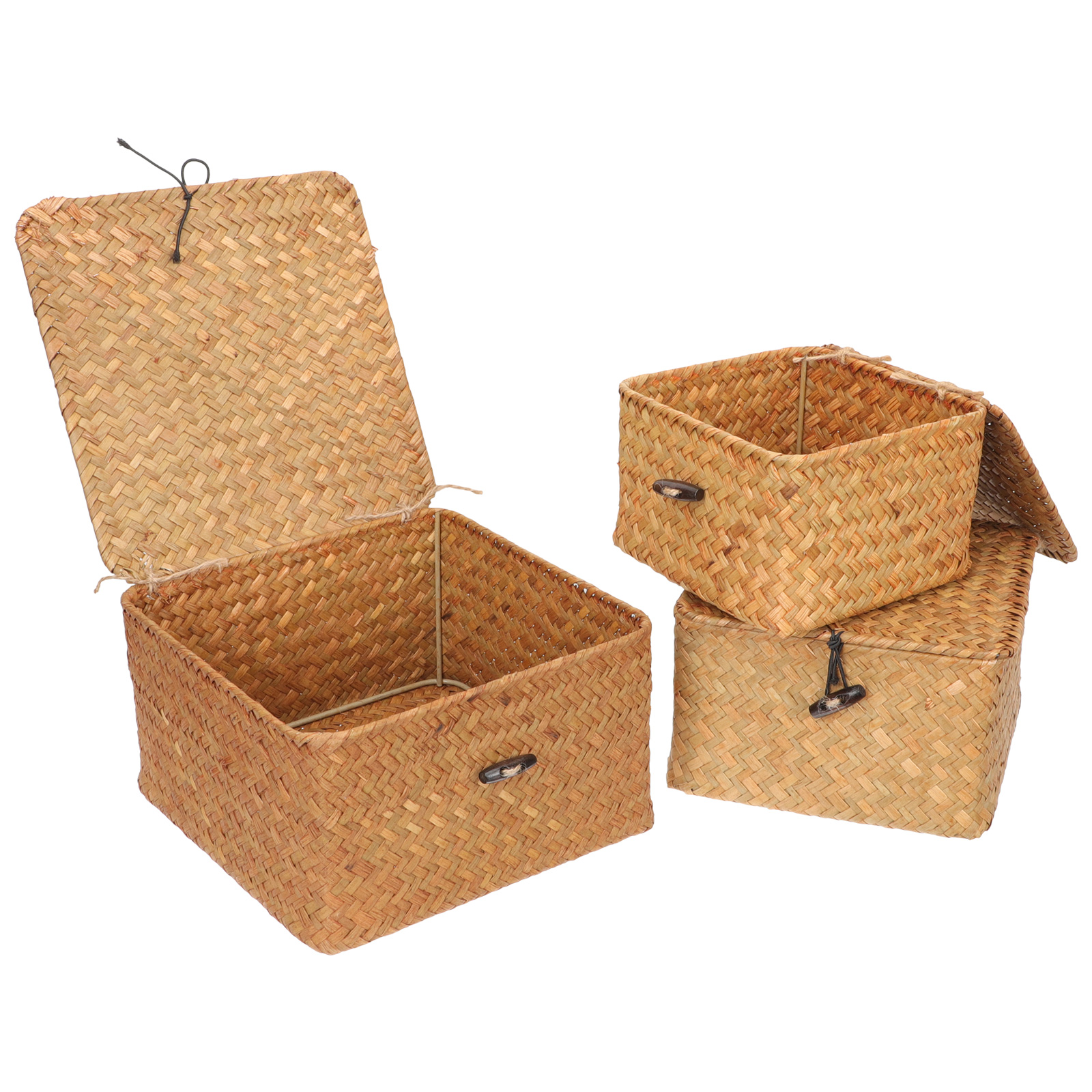3 Pcs Seagrass Storage Box Cute Basket Baskets with Lid Bins for ...