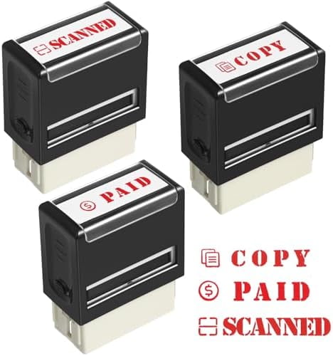 3 Pcs Self Inking Office Stamp Set with Red Ink Paid Copy Scanned Self ...