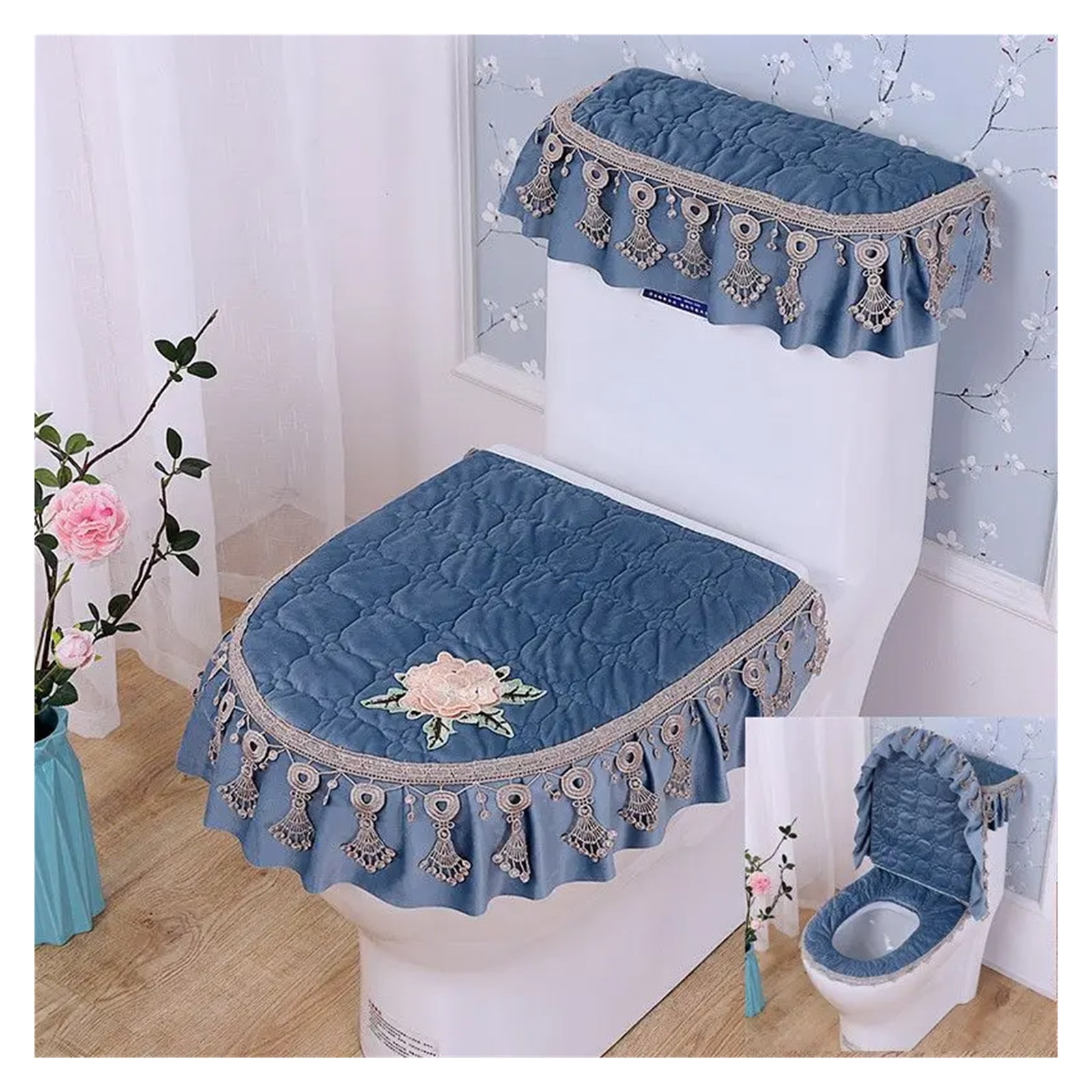 3 Pcs/Set European Style Decorative Toilet Cover Zippered Fully Wrapped ...