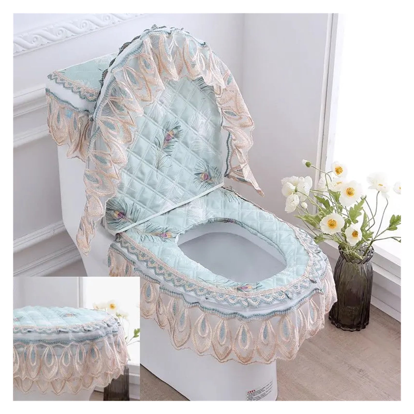 3 Pcs/Set European Style Jacquard Toilet Mat Water Tank Cover Zippered ...