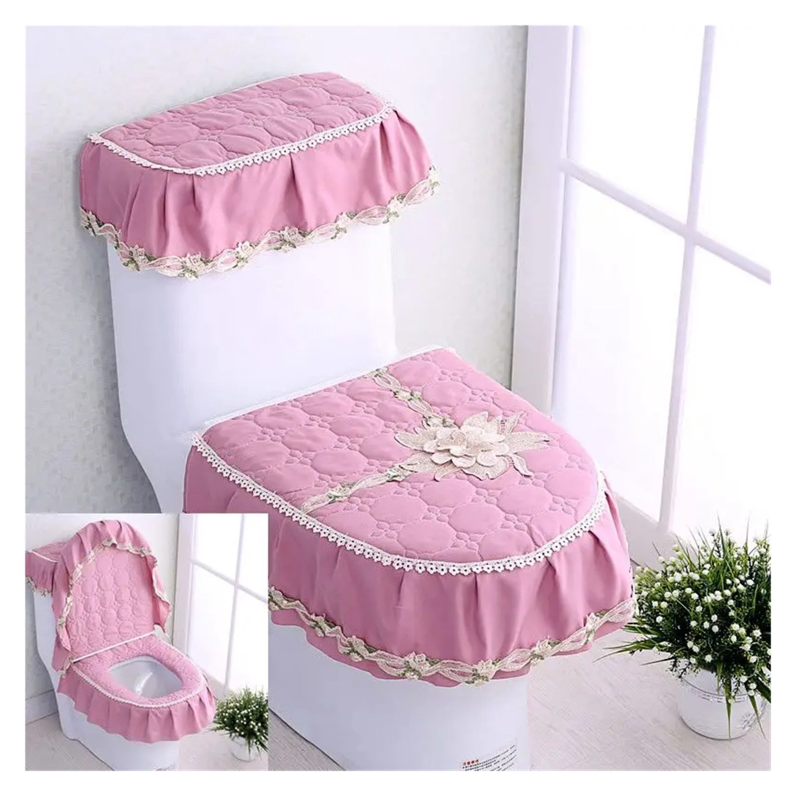 3 Pcs/Set European Style Jacquard Toilet Mat Water Tank Cover Zippered ...