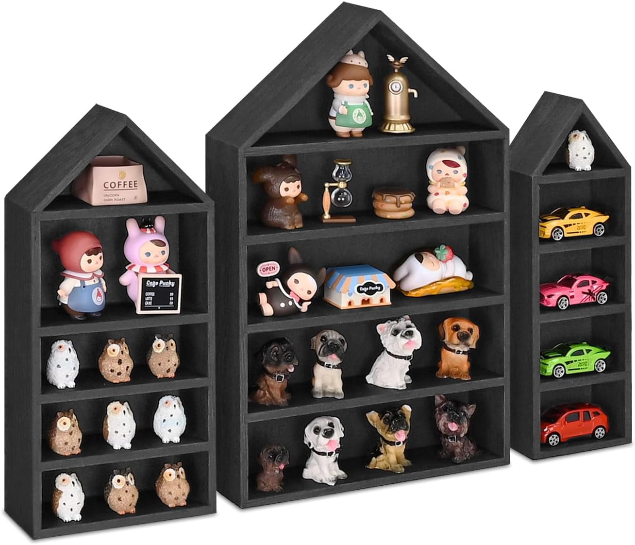 3 Pcs Set House-Shaped Shelf Wooden Shadow Cubby Box Display Shelf ...