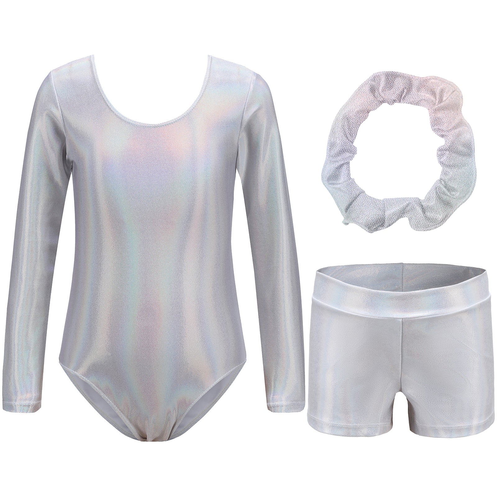 3 Pcs Set Leotards for Girls Gymnastics Sparkly Tumbling Long Sleeve ...