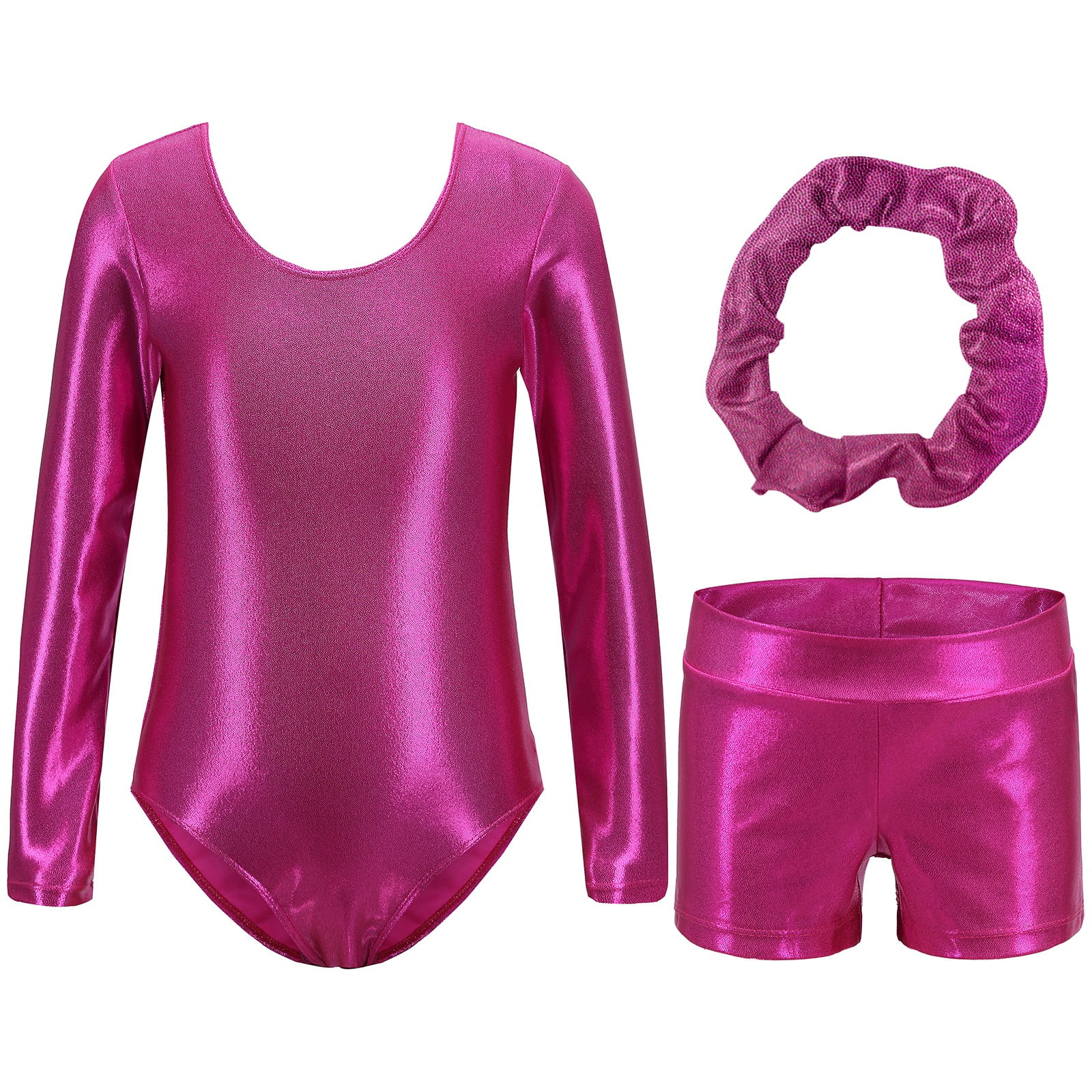 3 Pcs Set Leotards for Girls Gymnastics Sparkly Tumbling Long Sleeve ...
