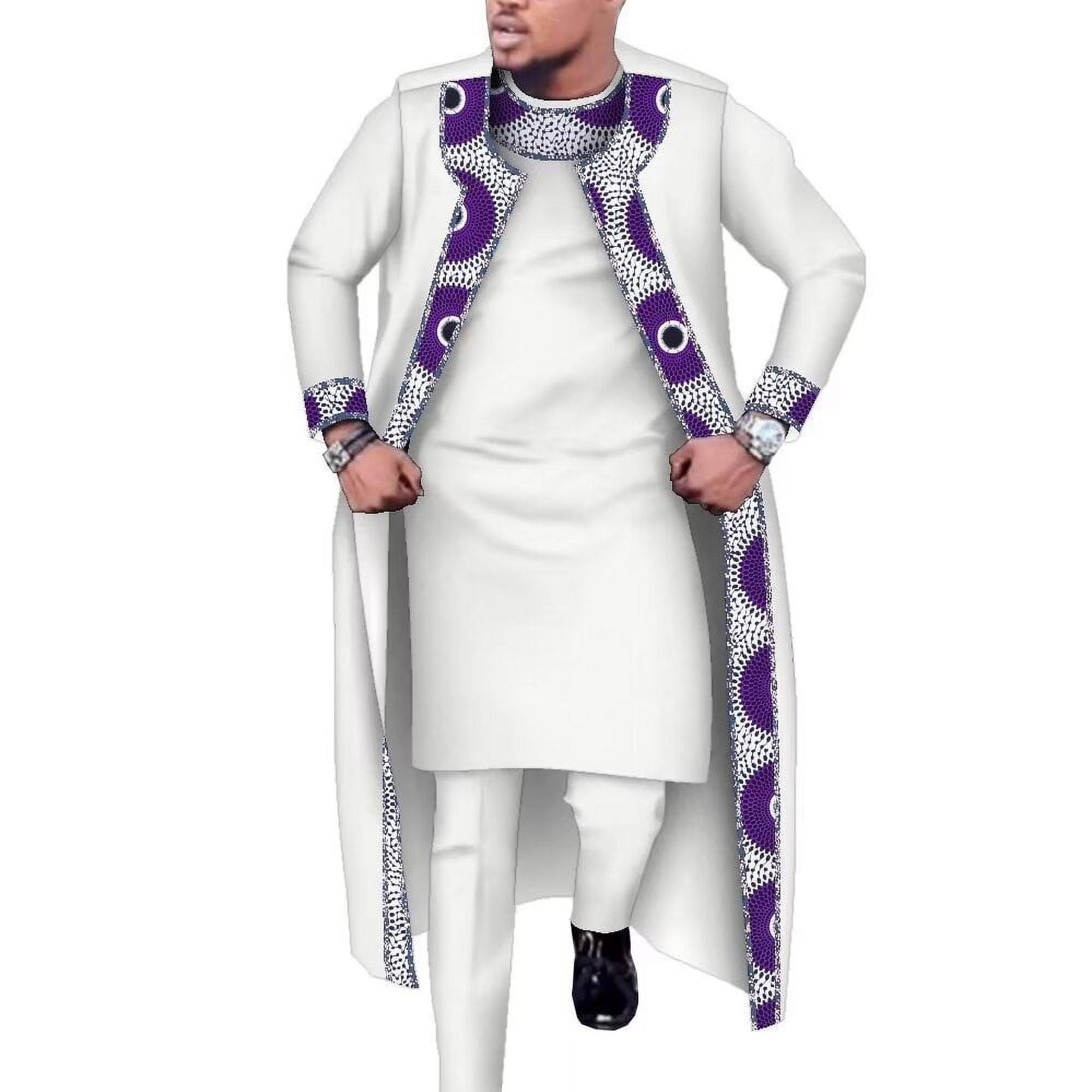 3 Pcs Set Long Robe Tops and Trouser Suits African Print Party Wedding ...