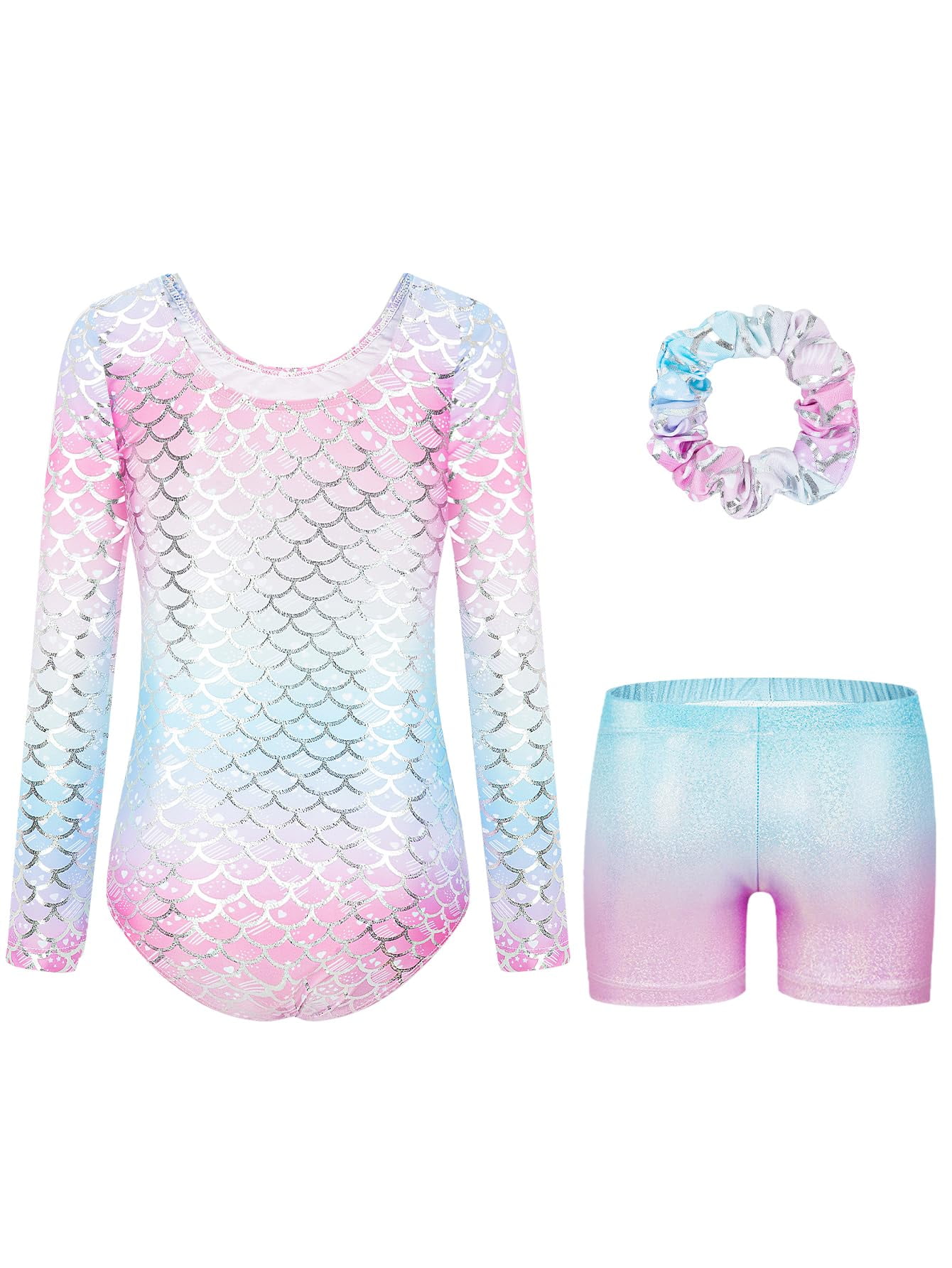 3 Pcs Set Sparkle Gymnastics Leotards for Girls Long Sleeve Gymnastics ...