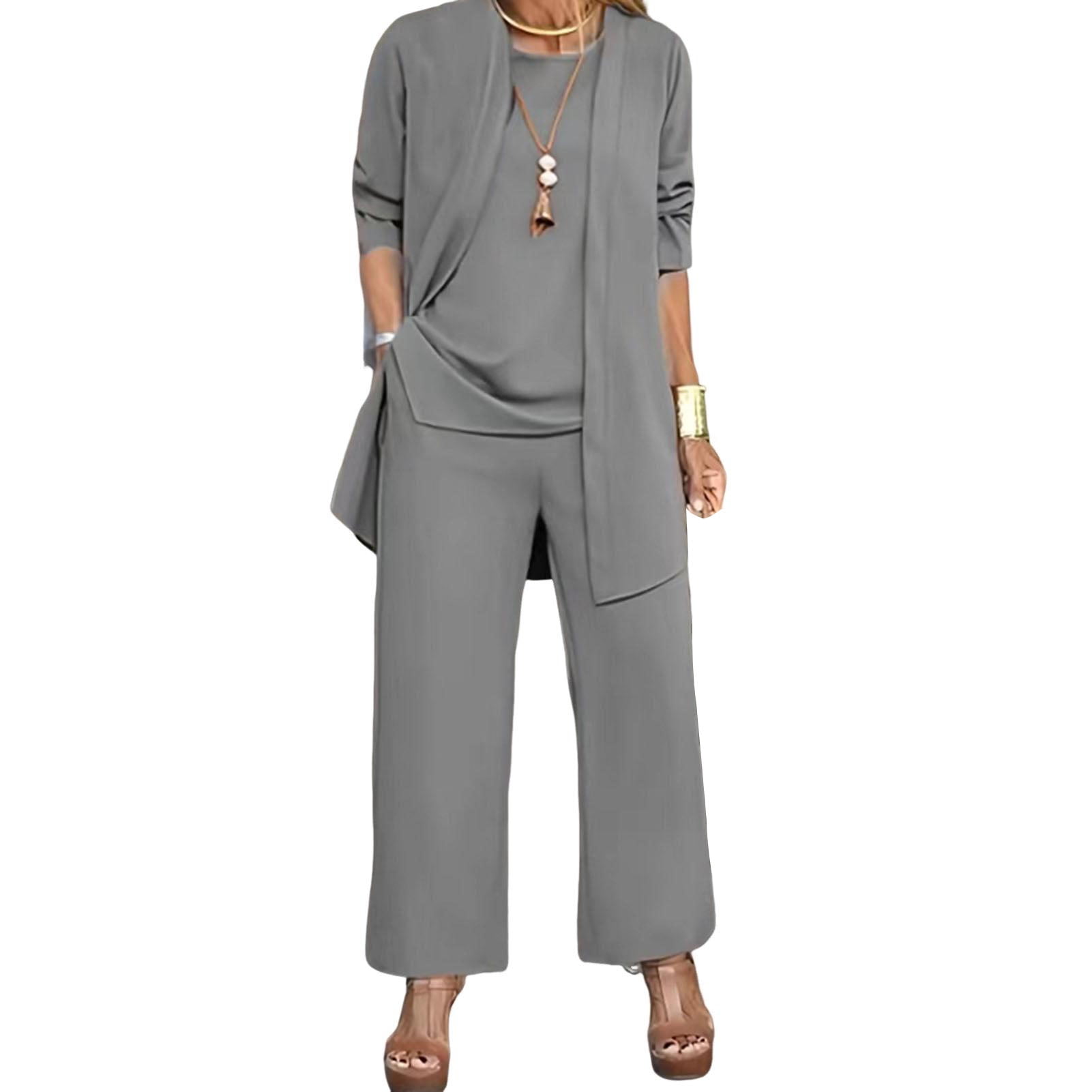 3 Pcs/Set Women Coat Vest Pants Set Long Sleeve Cardigan O Neck ...