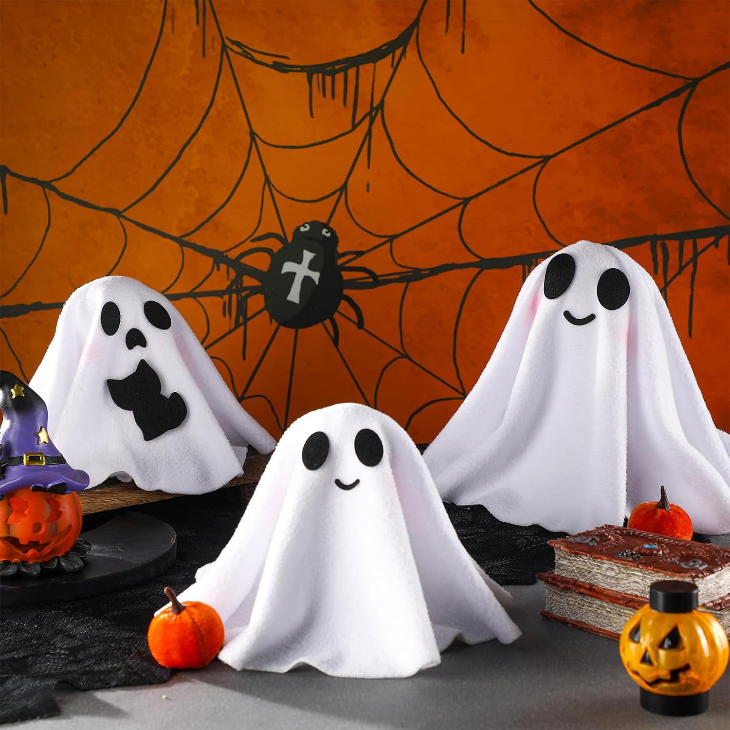 3 Pcs Sherpa Ghost Decor Large Cute Halloween Decoration Ghost Pumpkin ...