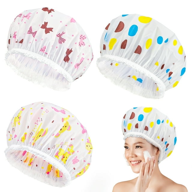 3 Pcs Shower Cap for Women, Waterproof Bath Caps, EVA Reusable Shower ...
