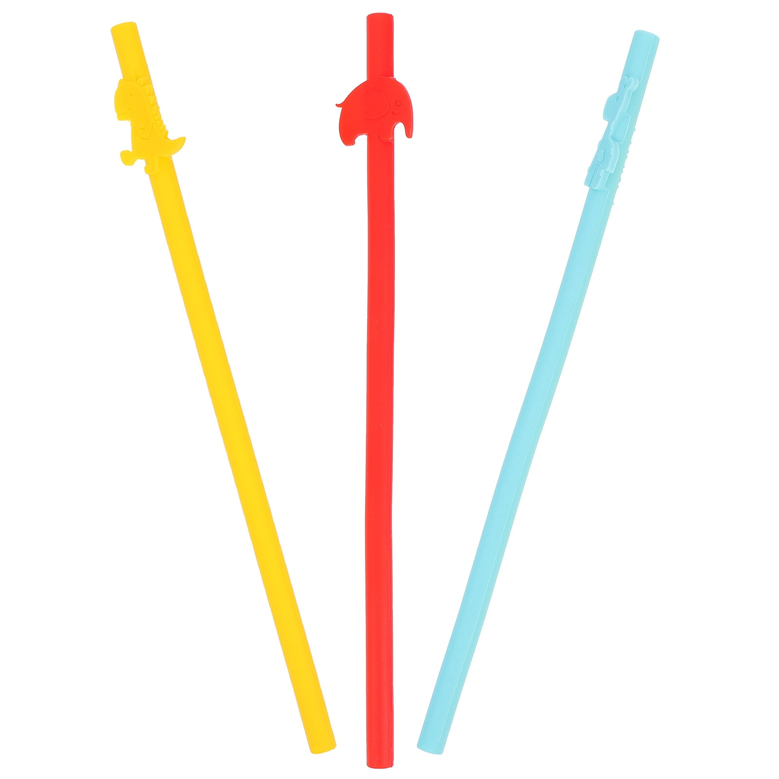 3 Pcs Silica Gel Travel Straw Silicone Topper Cartoon Milk Disposable ...