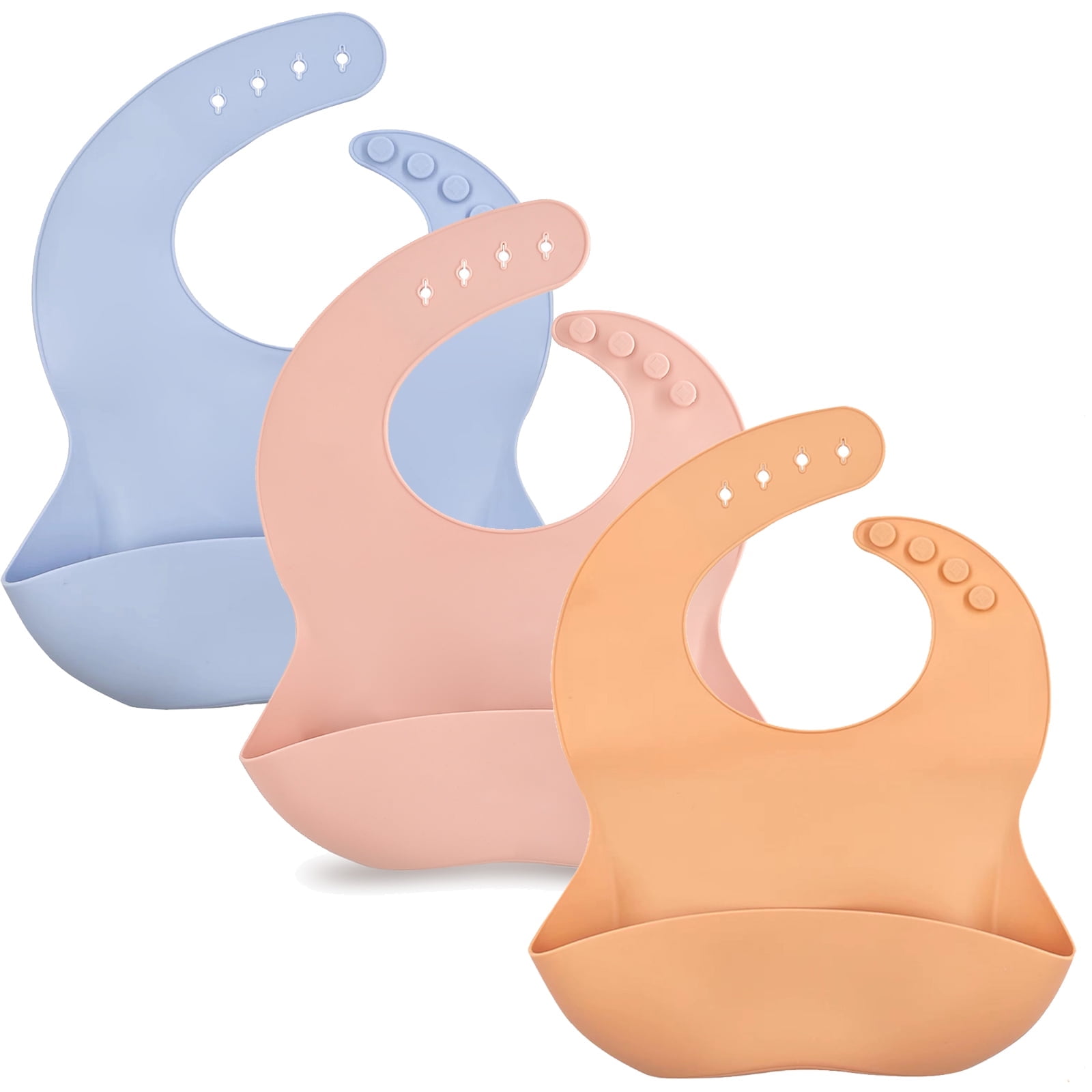 3-Pcs Silicone Baby Bibs for Girls and Boys - Adjustable, Waterproof ...